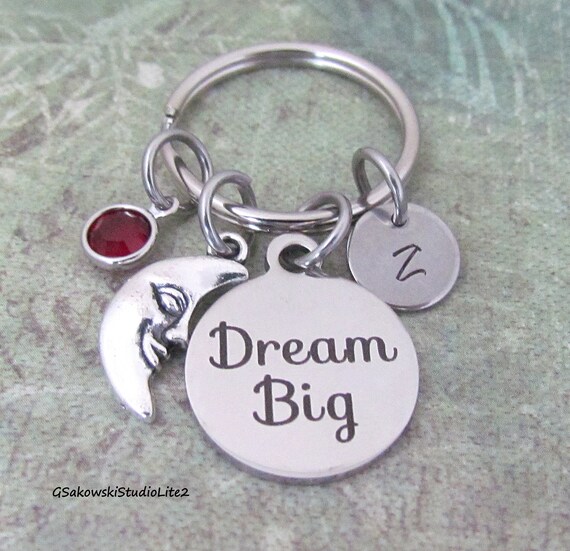 Dream Big Charm Key Ring Personalized Antique Silver Initial | Etsy