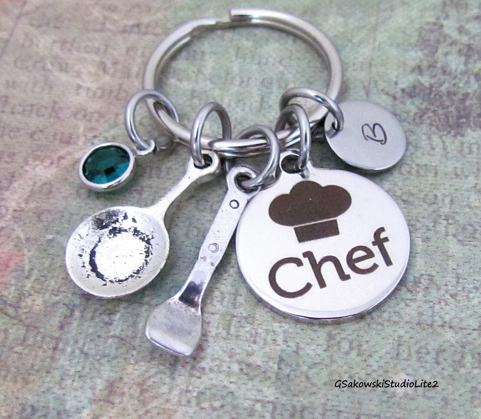 Chef Frying Pan Spatula Charm Key Ring Personalized Initial - Etsy
