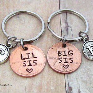 Lil Sis Big Sis Keychain Set Sister Personalized Initial Lucky Penny ...
