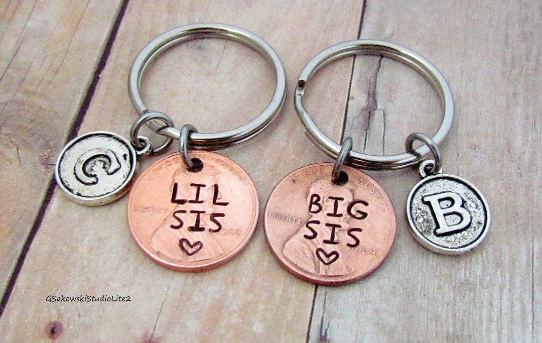 Lil Sis Big Sis Keychain Set Sister Personalized Initial Lucky Penny ...