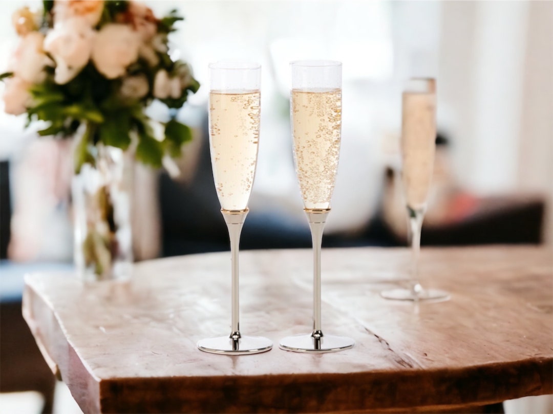 Custom Champagne Toasting Flutes Gold Ring Glass Set Engrave Free ...