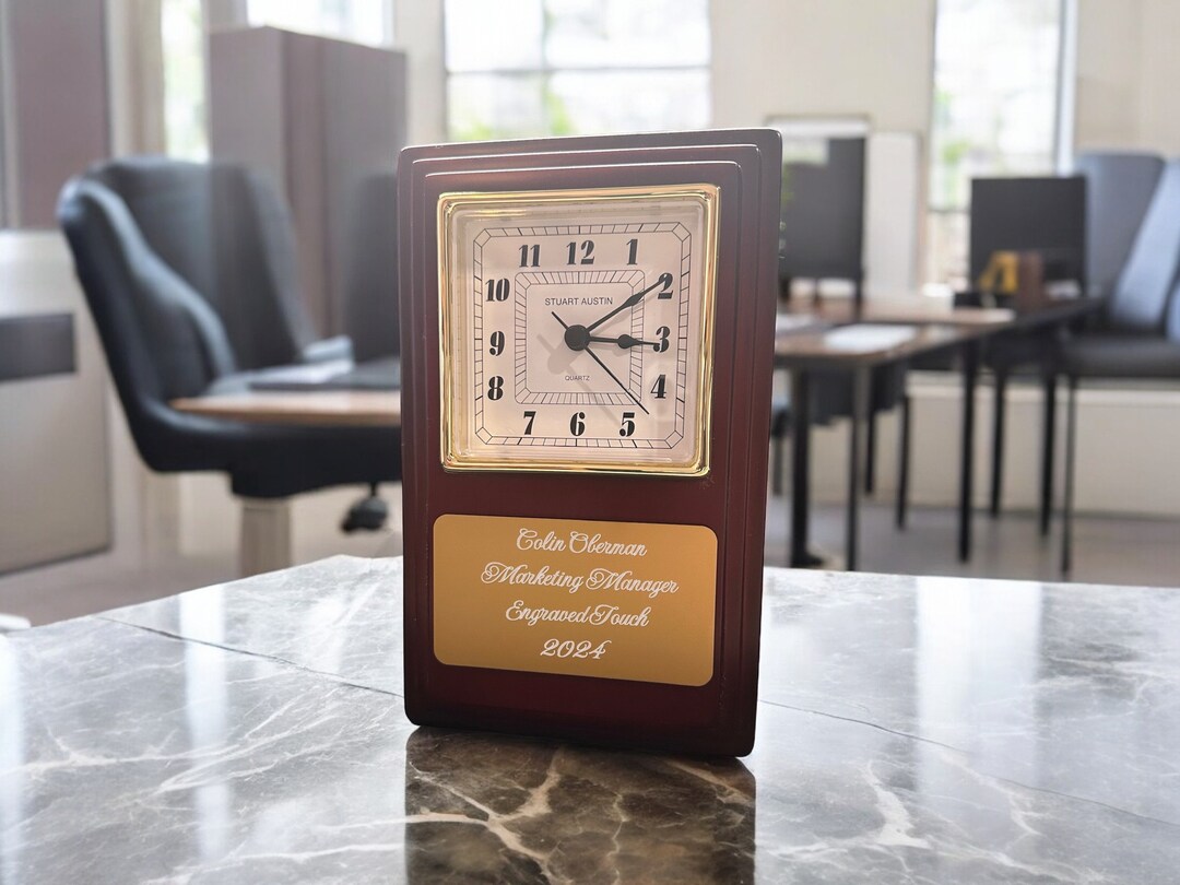 Custom Engraved Wooden Clock With Award, Graduation Gifts, Corporate ...