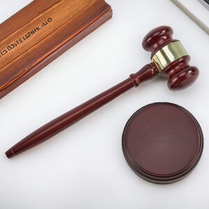 Custom Engraved Wood Gavel & 4" Round Block, Walnut Finish 10.5" Length ...