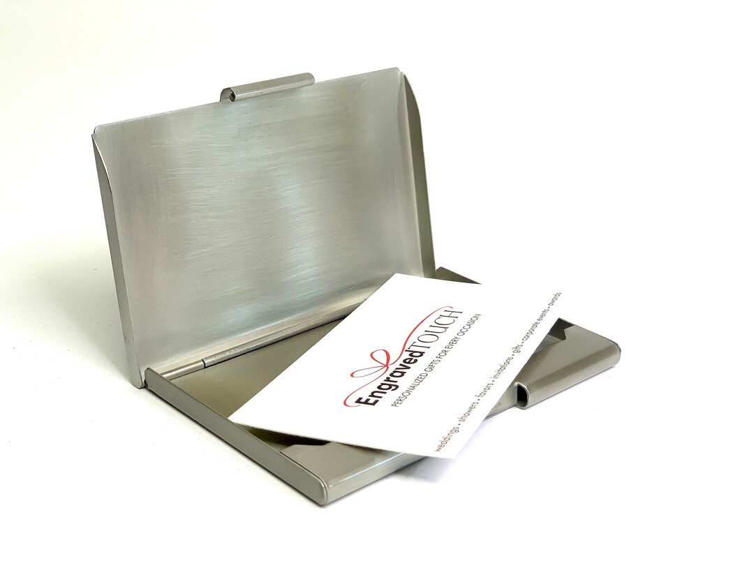 Custom Engraved Business Card Case Engrave Free Brushed Silver Metal ...