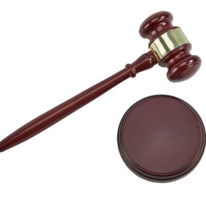 Custom Engraved Wood Gavel & 4" Round Block, Walnut Finish 10.5" Length ...