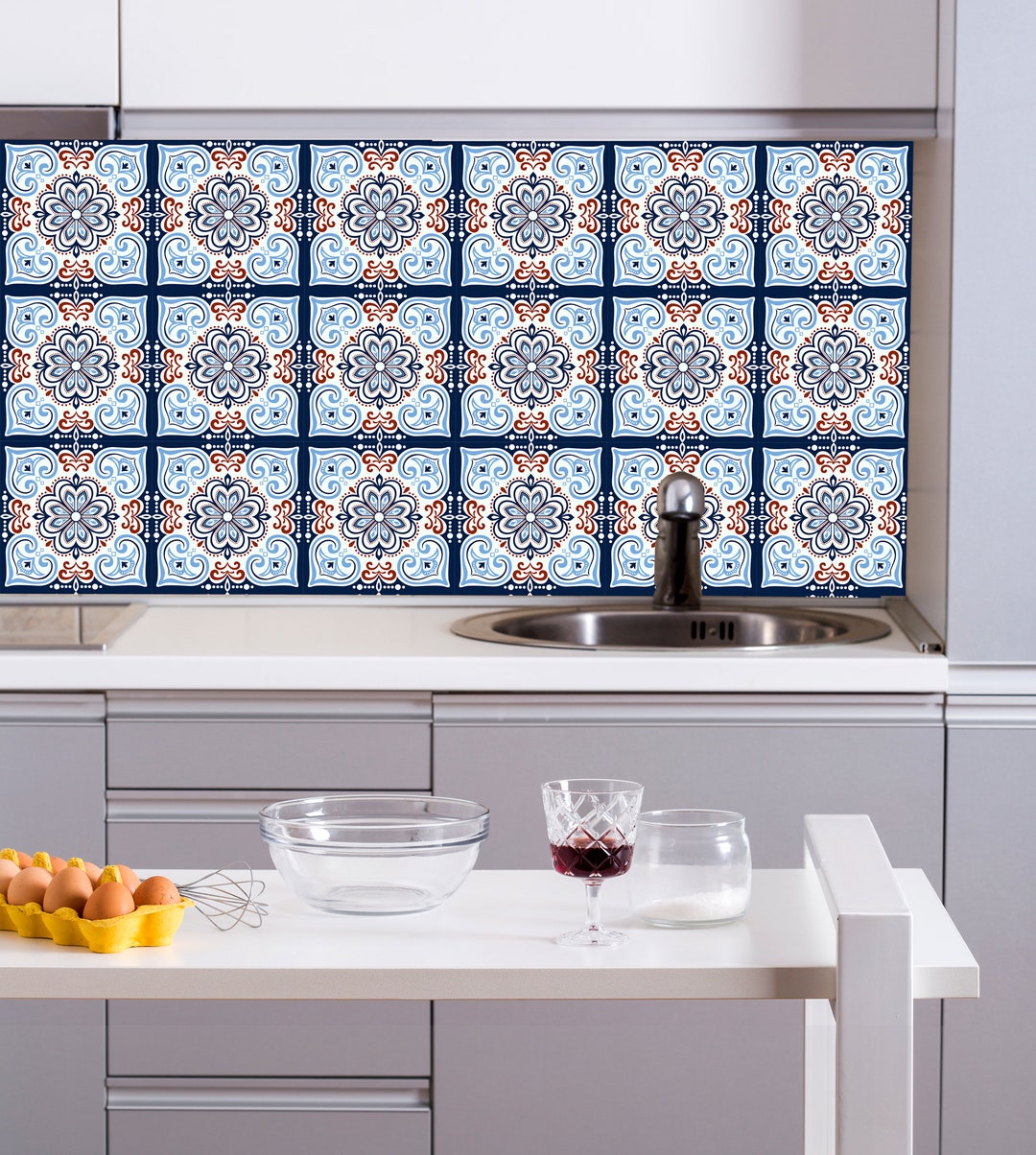 Tile Stickers, Vintage Tiles, Vinyl Decal WATERPROOF for Kitchen Bath ...