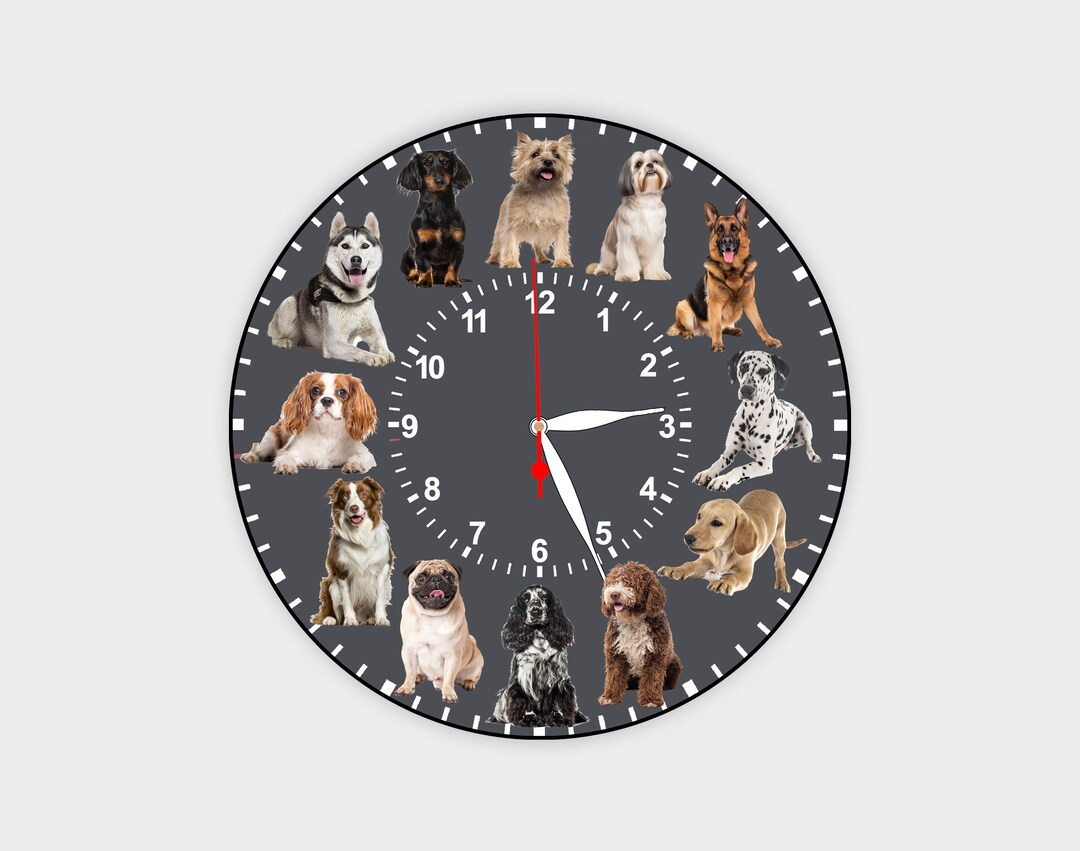 A Wall Clock Designed With a Collage of Dogs Printed on a Recycled ...