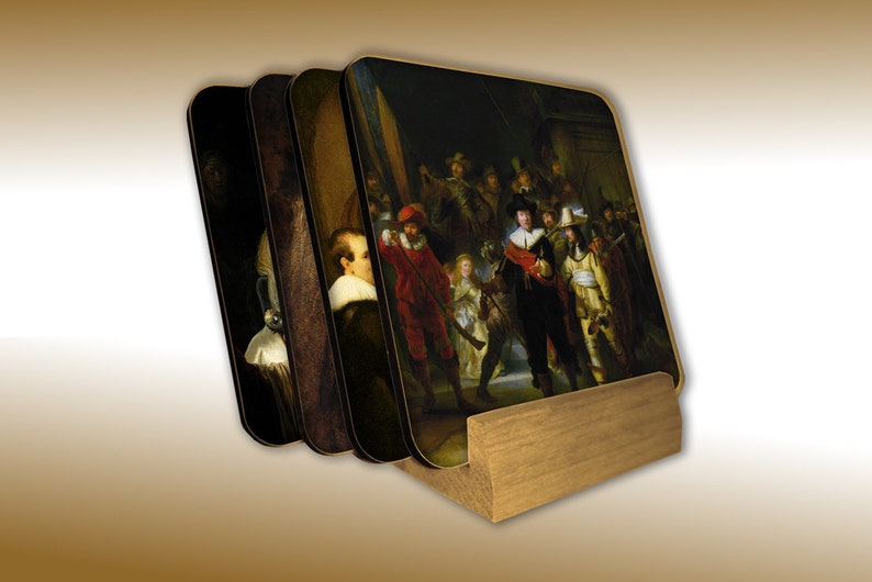 Rembrandt Magnetic Coasters Including Wooden Stand Set - Etsy