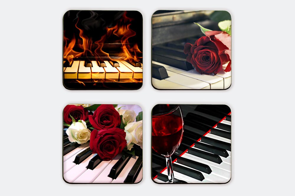 Magnetic Coasters Including Wooden Stand Set, Piano Style, A Gift for ...