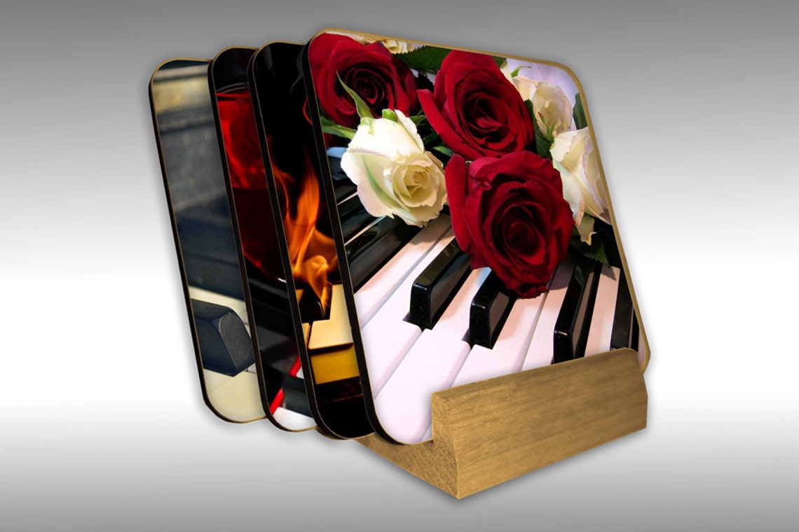 Magnetic Coasters Including Wooden Stand Set, Piano Style, A Gift for ...