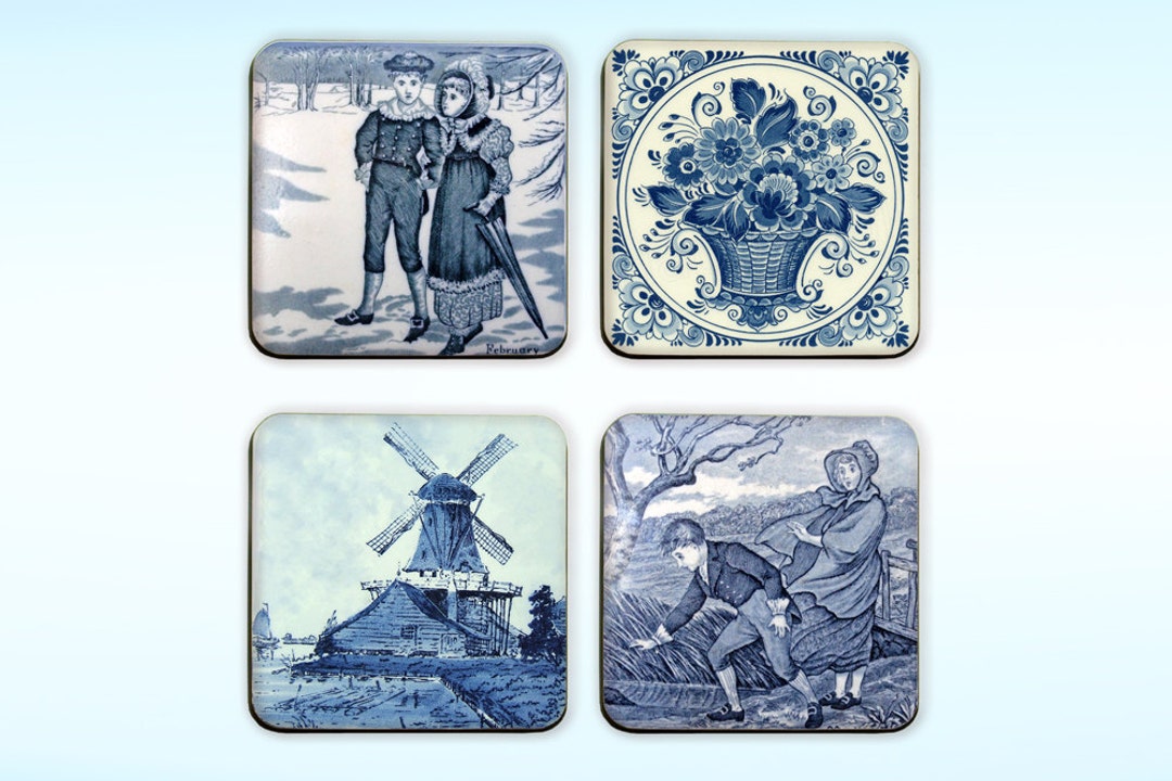 B Dutch Cultural Magnetic Coasters Including Wooden Stand Set, Coaster ...