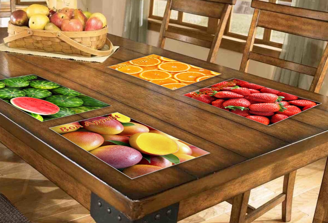Table Placemats Design Fruits, Laminated Placemats Set of 4 Units or ...