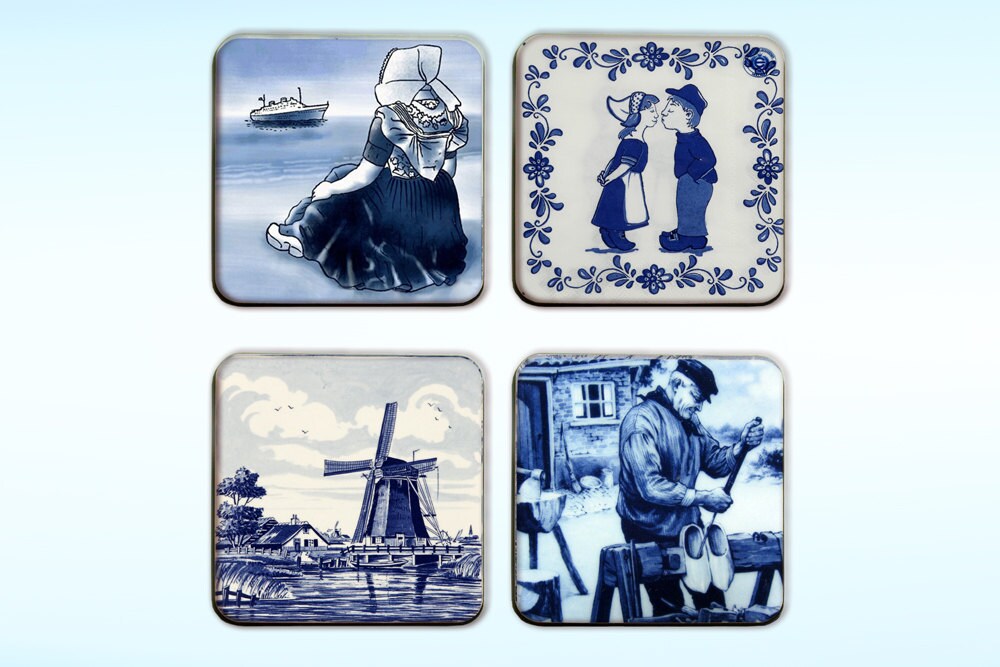 A Dutch Cultural Magnetic Coasters Including Wooden Stand Set, Coaster ...