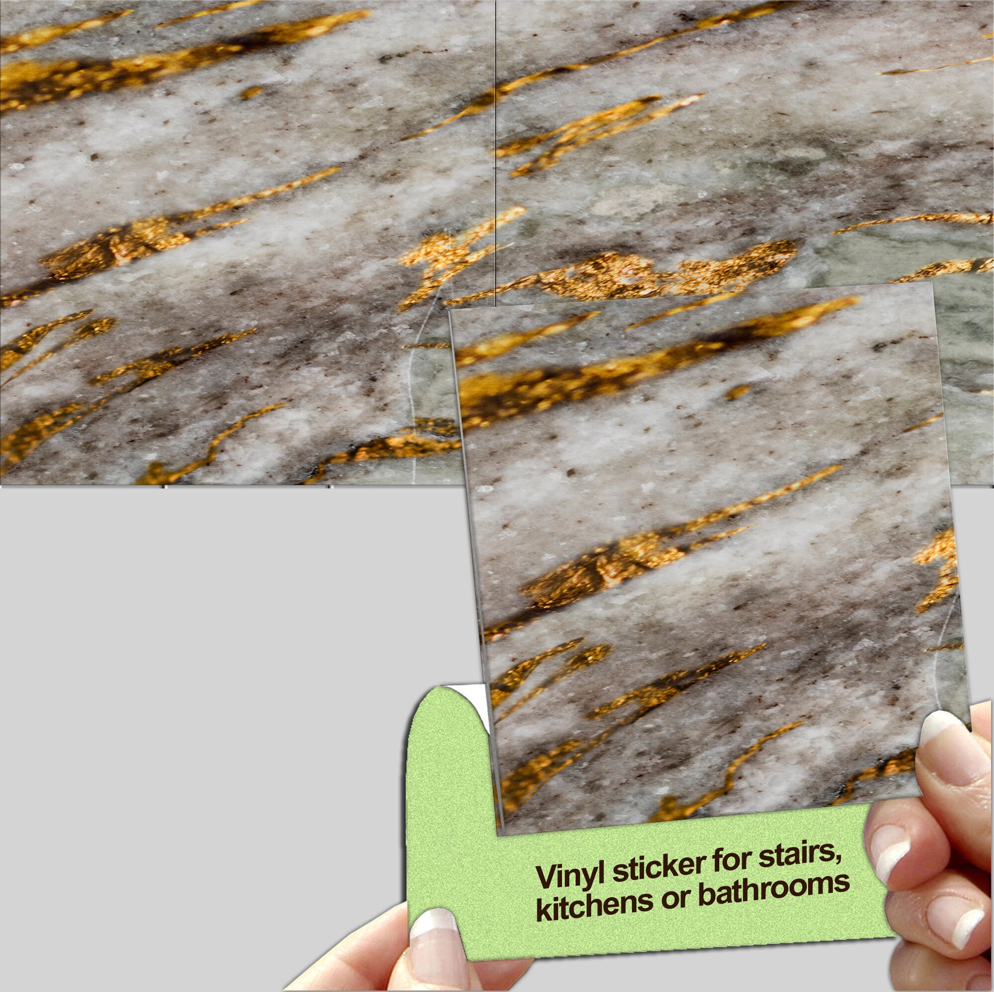 Gray Marble Tiles or Stripes, Waterproof Vinyl Tile Pack of 24, Tile ...