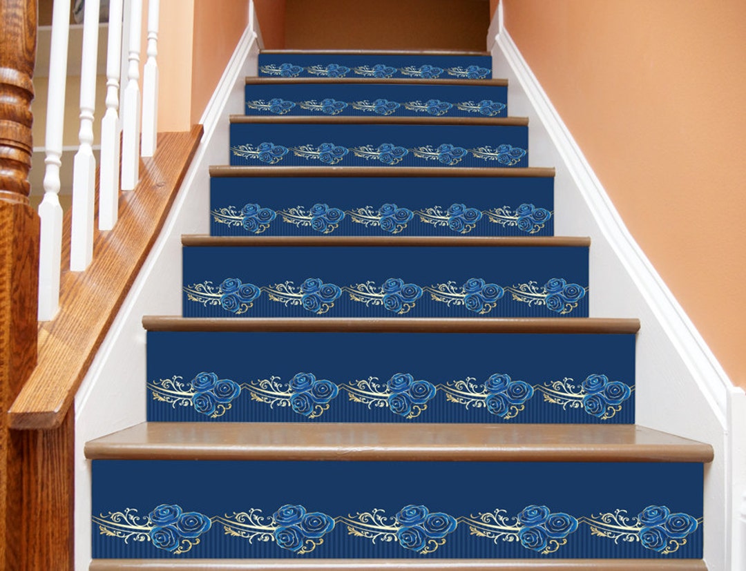 Blue Rose Tile, Waterproof Vinyl Tile Pack of 24, Tile Decals for ...