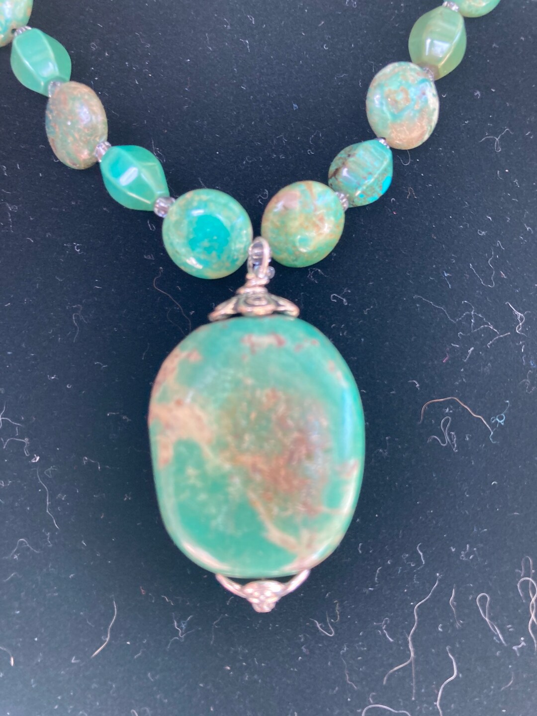 Large Turquoise Pendant Necklace With Turquoise Beads and Green Jade ...