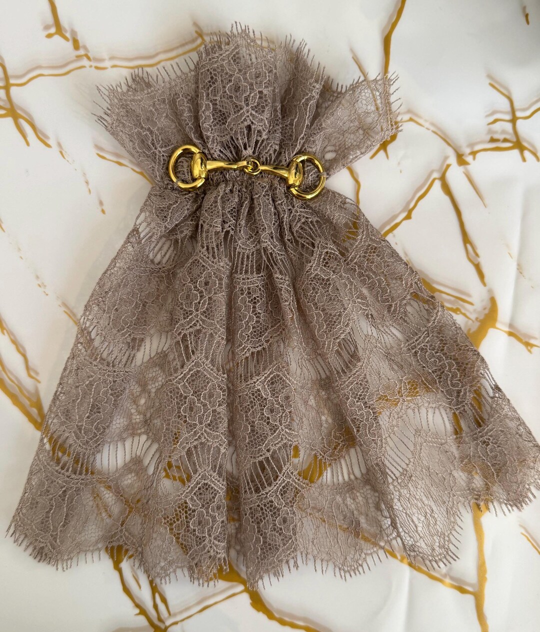 Taupe Lace Hair Doily With Gold Horse-bid - Etsy