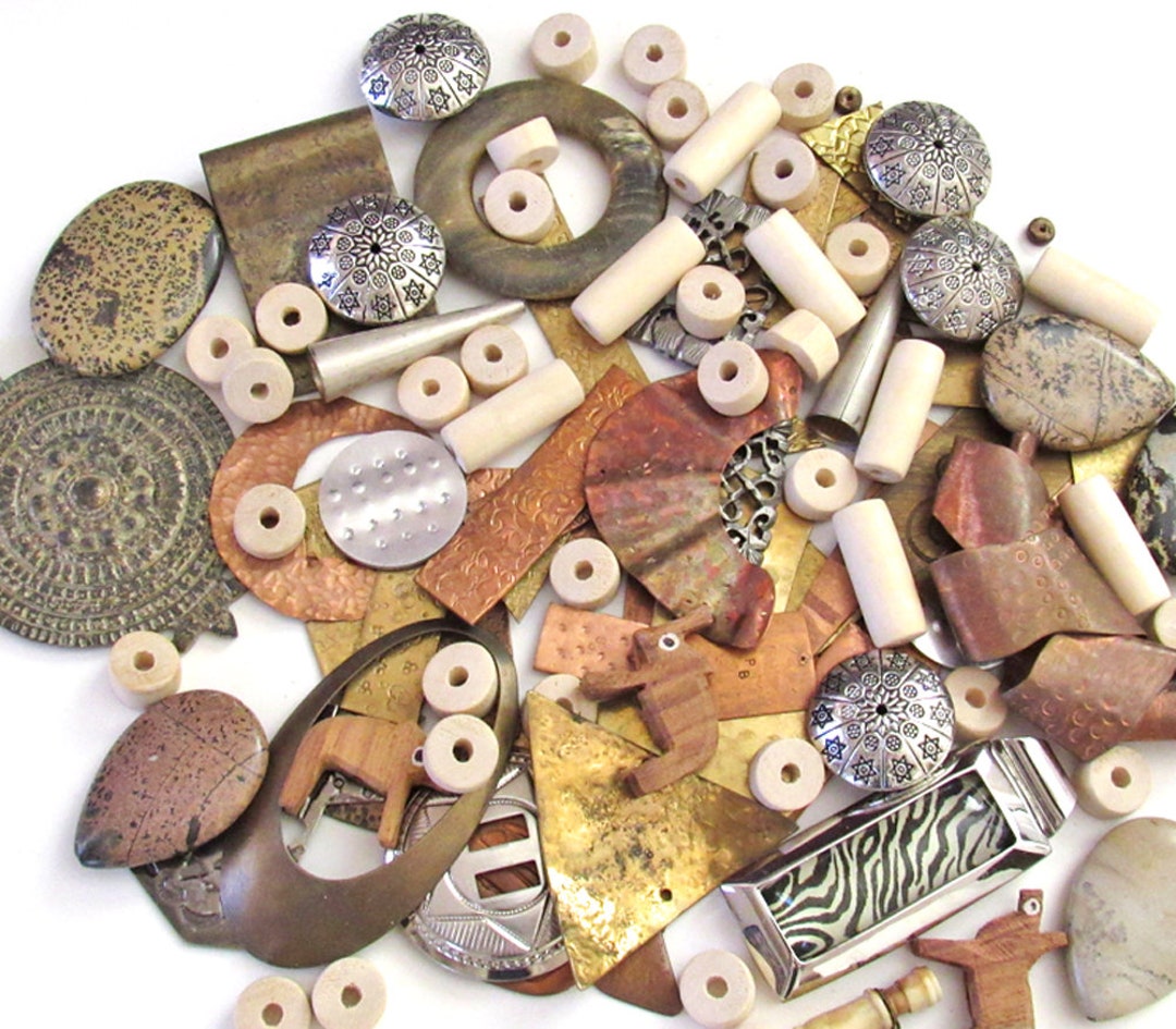 Boho Bead Lot for Jewelry Making - Metal Components, Stones, Wood Beads ...