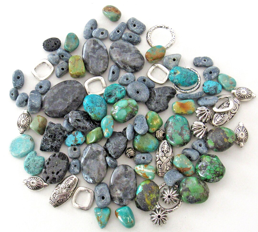 Mixed Bead Lot for Jewelry Making - Turquoise, Larvikite Norwegian ...