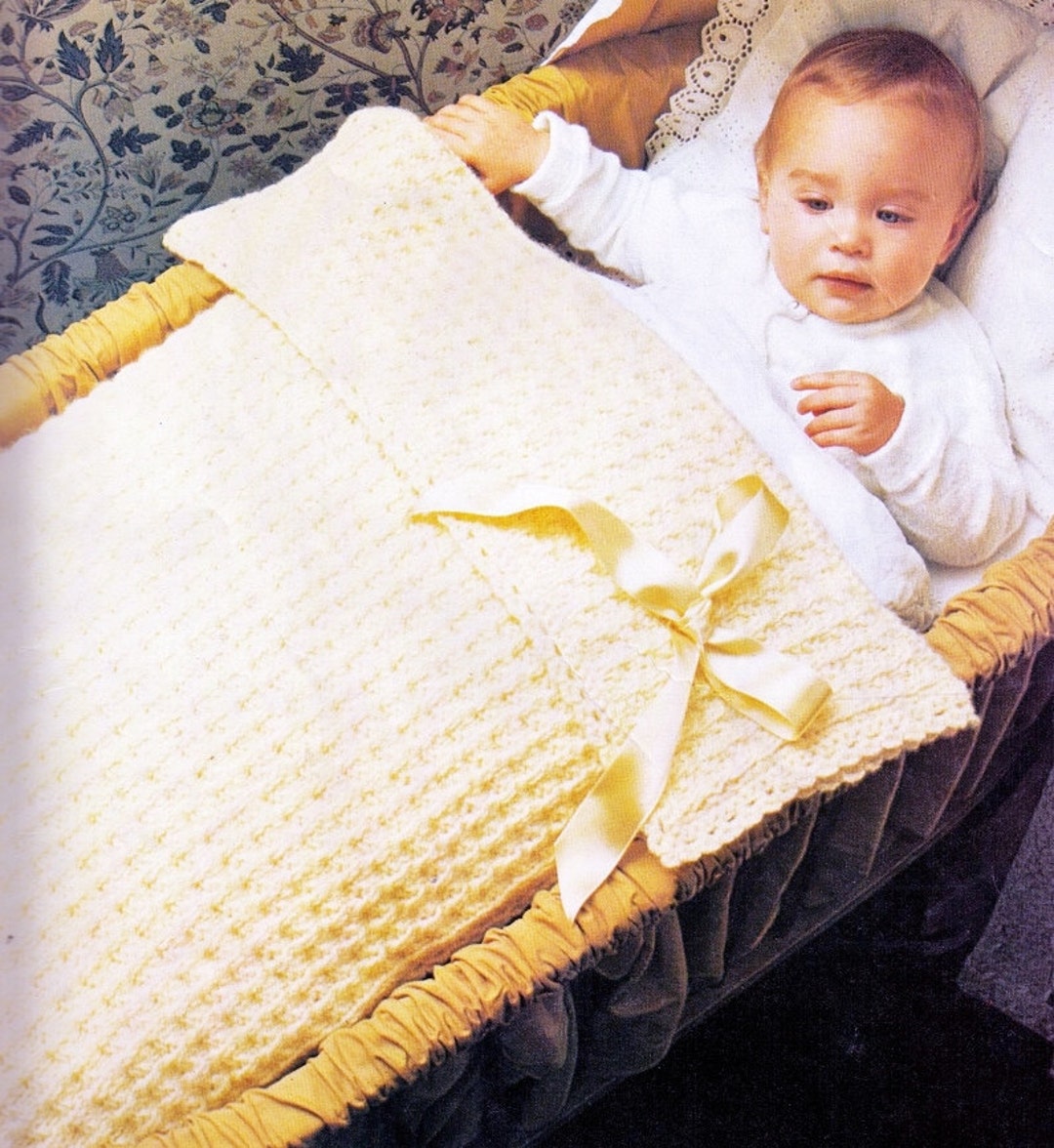 Vintage Babies WAFFLE STITCH Cot Pram BLANKET Rug Baby Shower Gift ...