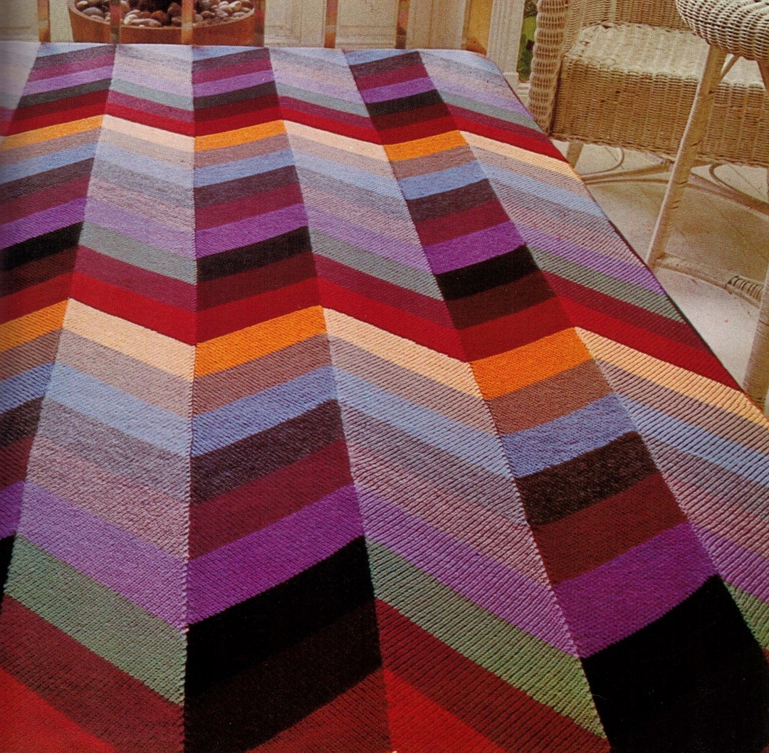 Vintage 70'S 3D Zig Zag Pattern Bedspread Blanket Knitted Retro ...