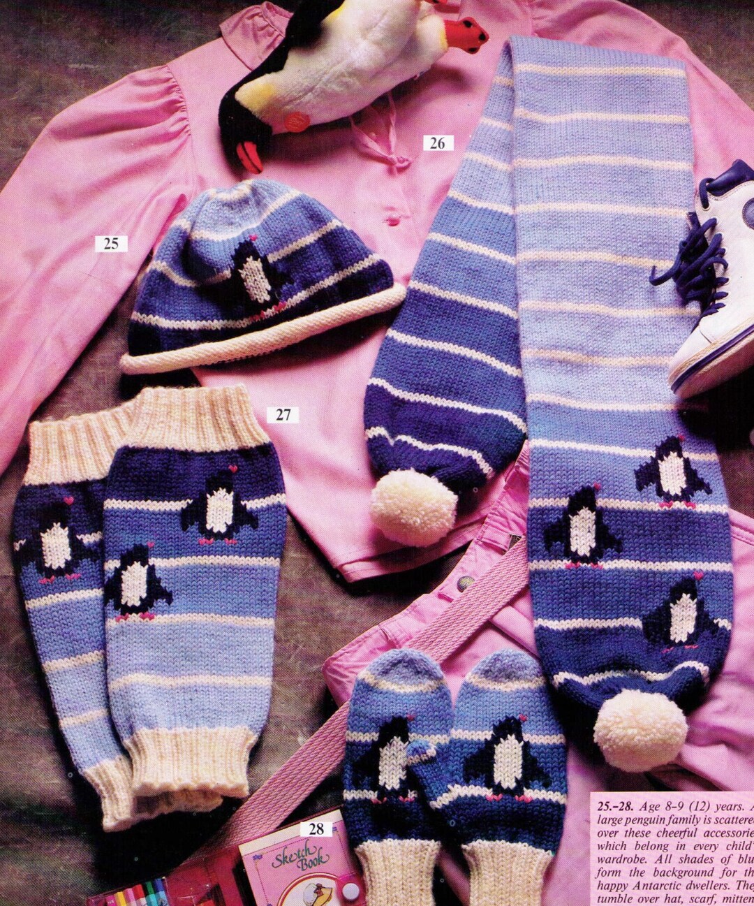 Winter Set - Penguins Scarf, Mittens, Leg Warmers & Beanie Child's Girl ...