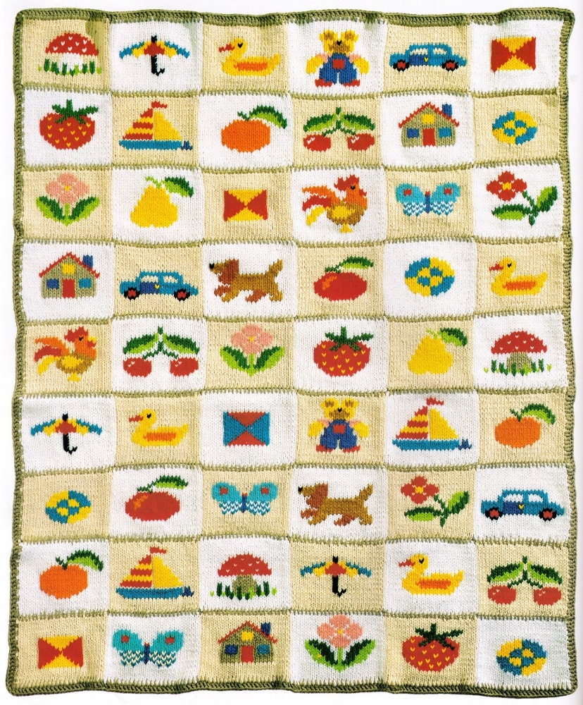 Picture Patchwork BABY Cot Blanket & Toy Cube Block Pram Rug Childrens ...