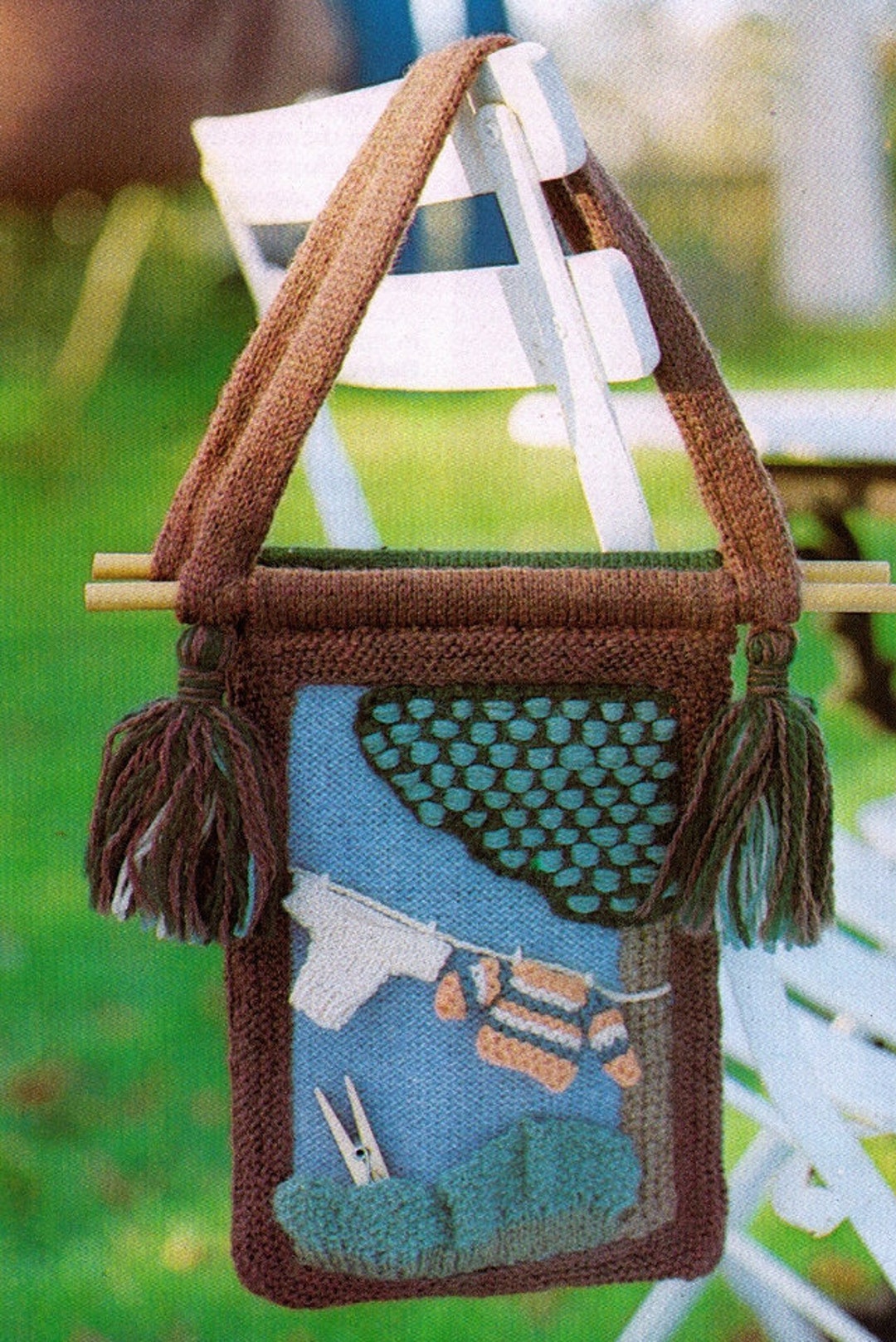 Unusual Knitted Laundry Washing PEG Bag Picuture Rectangle Retro Style ...