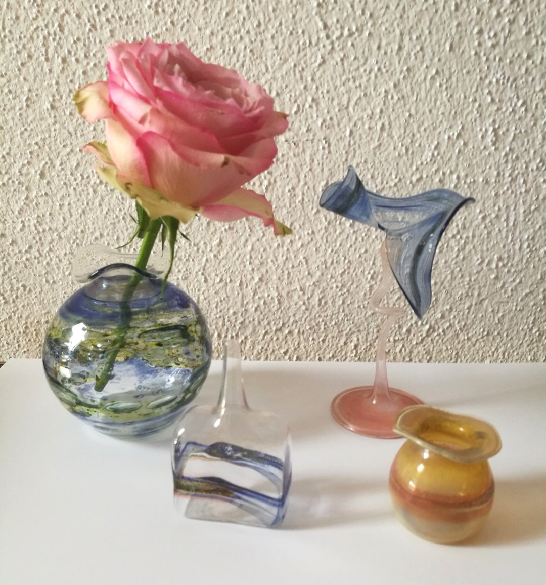 4 Wafer-thin Glass Vessels, Mouth-blown, Unique Vases, Decorative ...