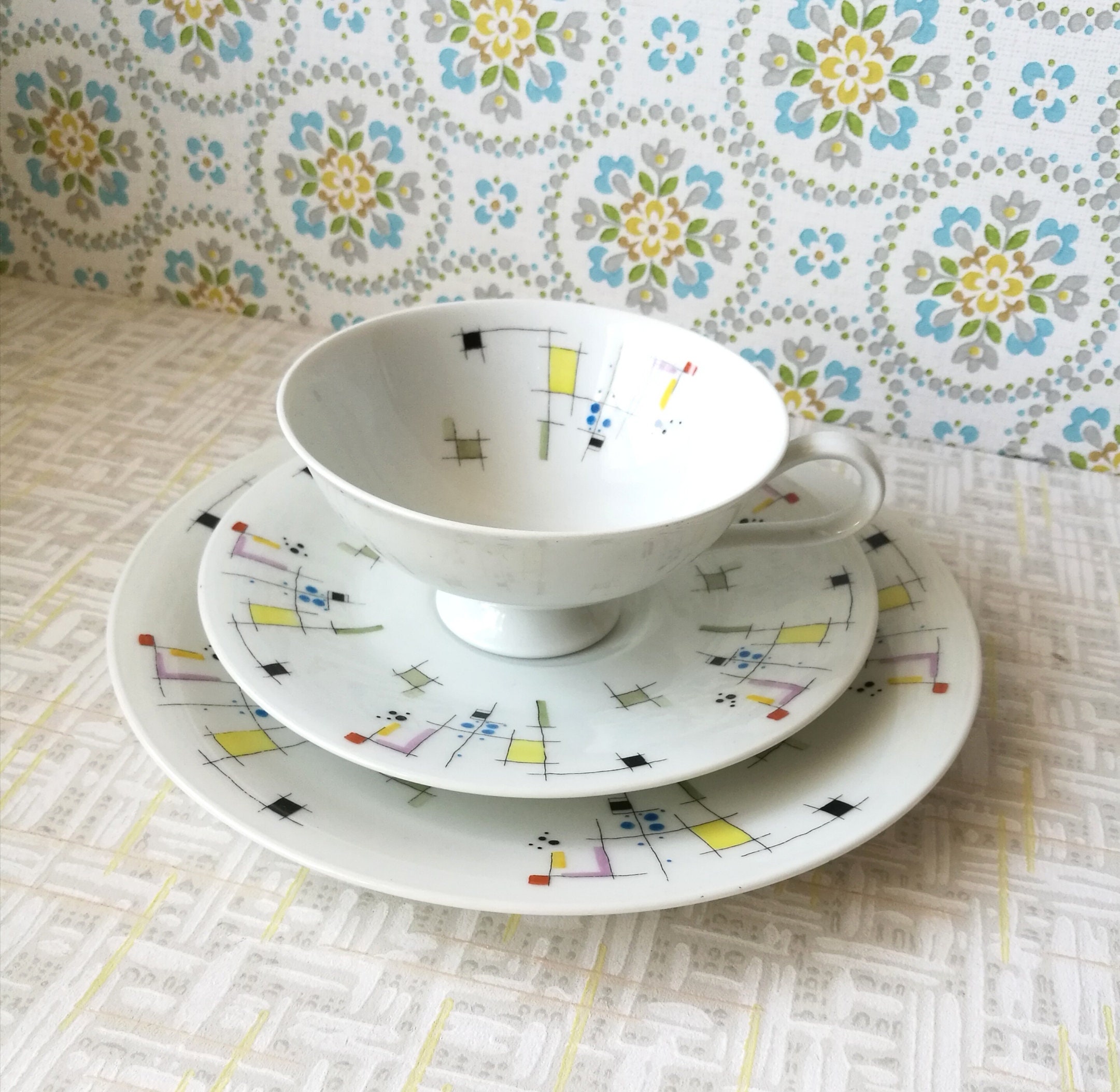 Collector's Cup Coffee Place Setting Porcelain Grid Pattern Heinrich ...