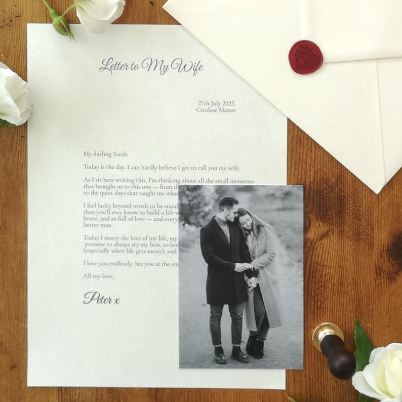 A Letter to My Wife on Our Wedding Day Personalised Wedding Gift for ...