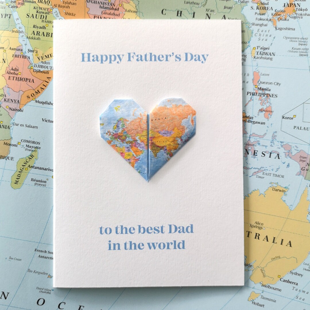 Personalised Father's Day Map Card With Origami Heart | Custom Location ...
