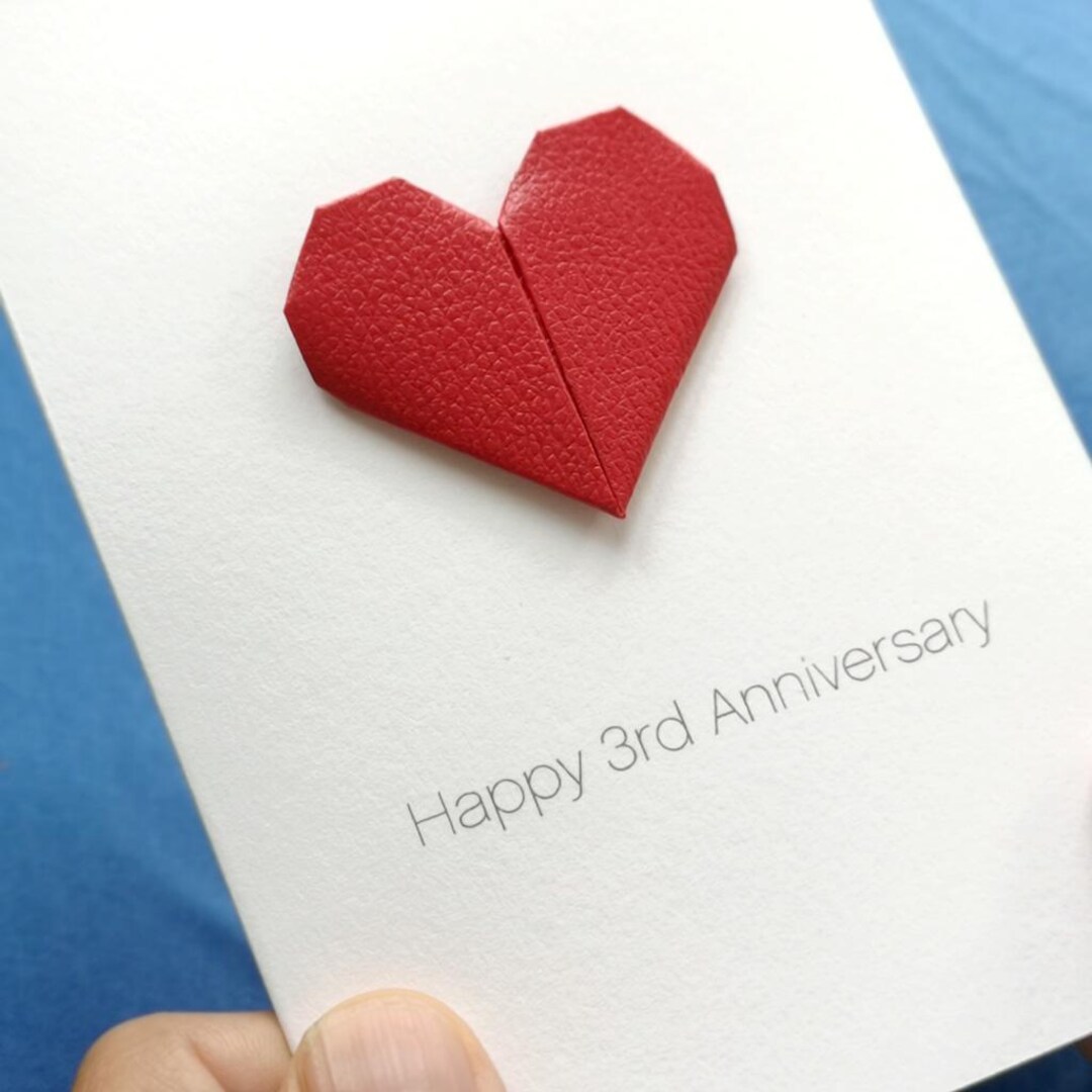 3rd Anniversary Card Leather Origami Heart | Three Years Anniversary ...