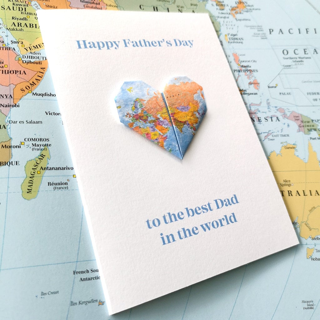 Father's Day Map Card | Origami Heart | Map of the World Card | Best ...