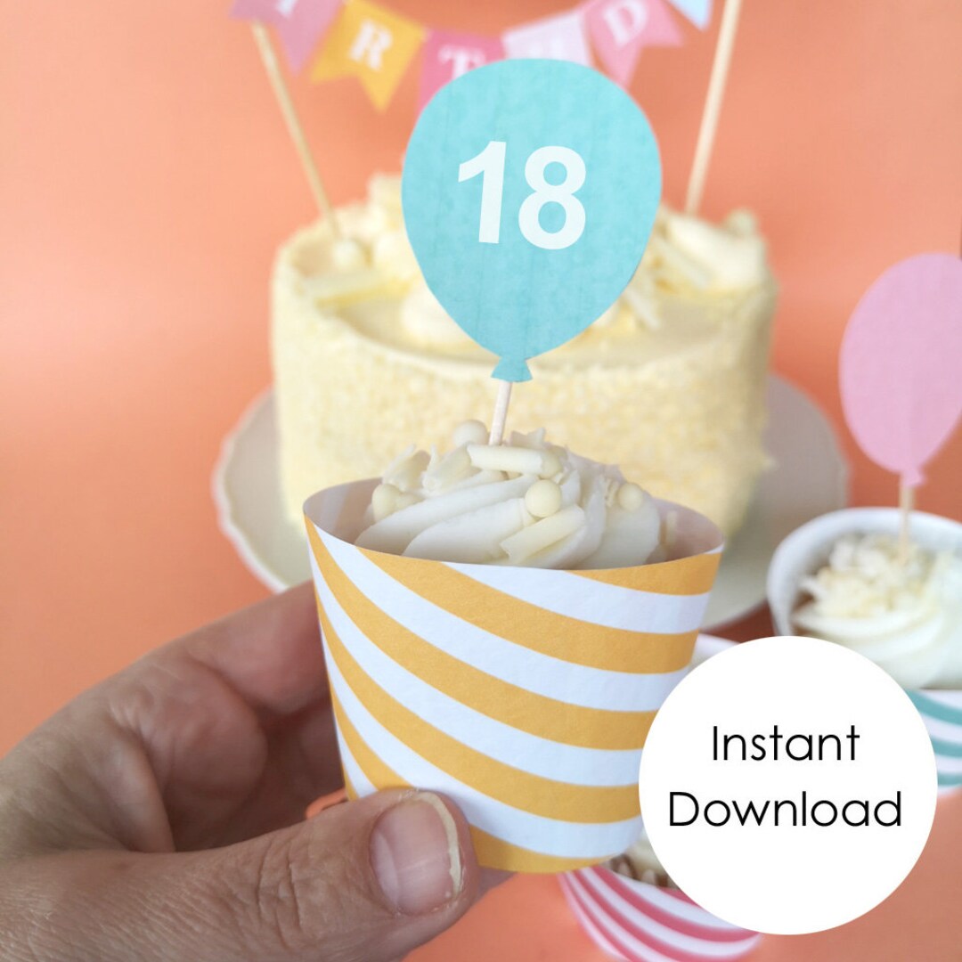 18th Cake Topper Instant Download 18th Birthday Cupcake Holders ...