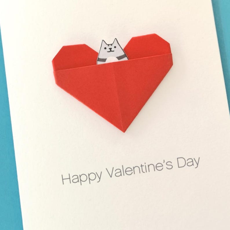 Origami Heart Cat Card | Handmade Valentine Card | Cat Lover Gift ...