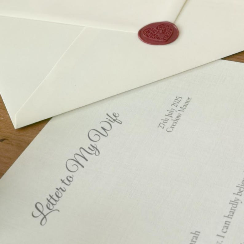 A Letter to My Wife on Our Wedding Day Personalised Wedding Gift for ...