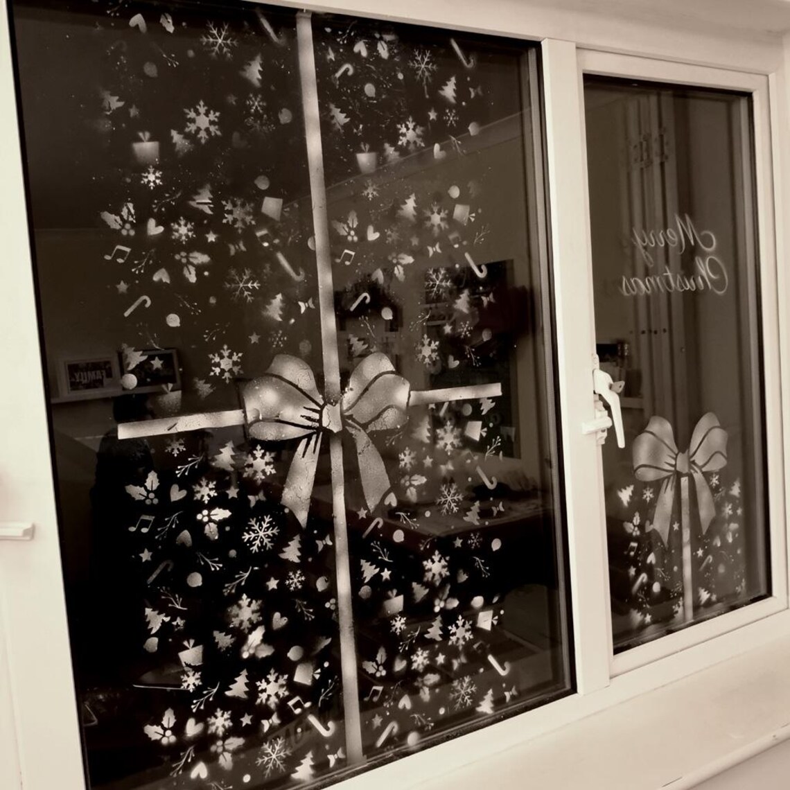 SVG Christmas Window | Cricut Festive PNG | Snow Spray Stencil | Large ...