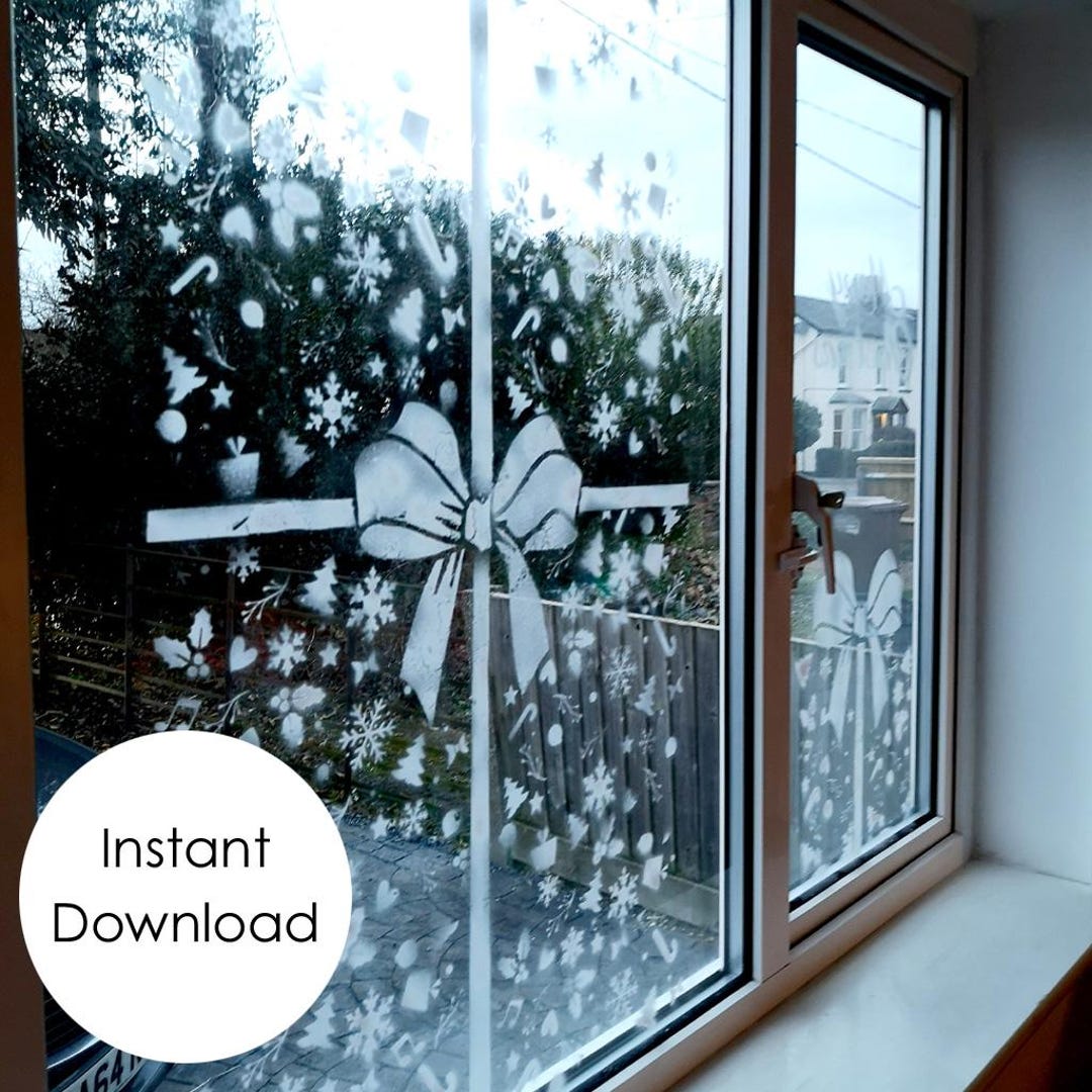 SVG Christmas Window | Cricut Festive PNG | Snow Spray Stencil | Large ...