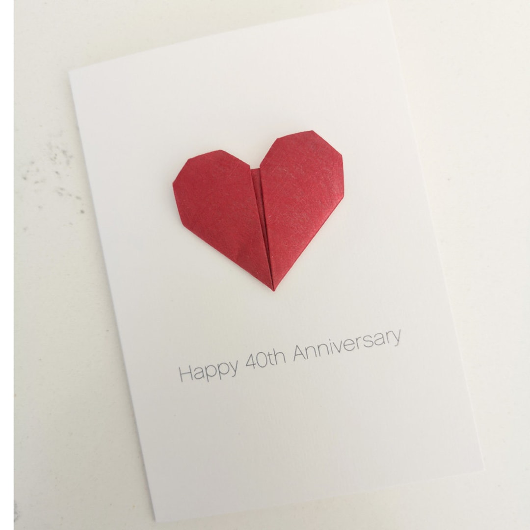 40th Anniversary Card Ruby Origami Heart Forty Anniversary Card 40 ...
