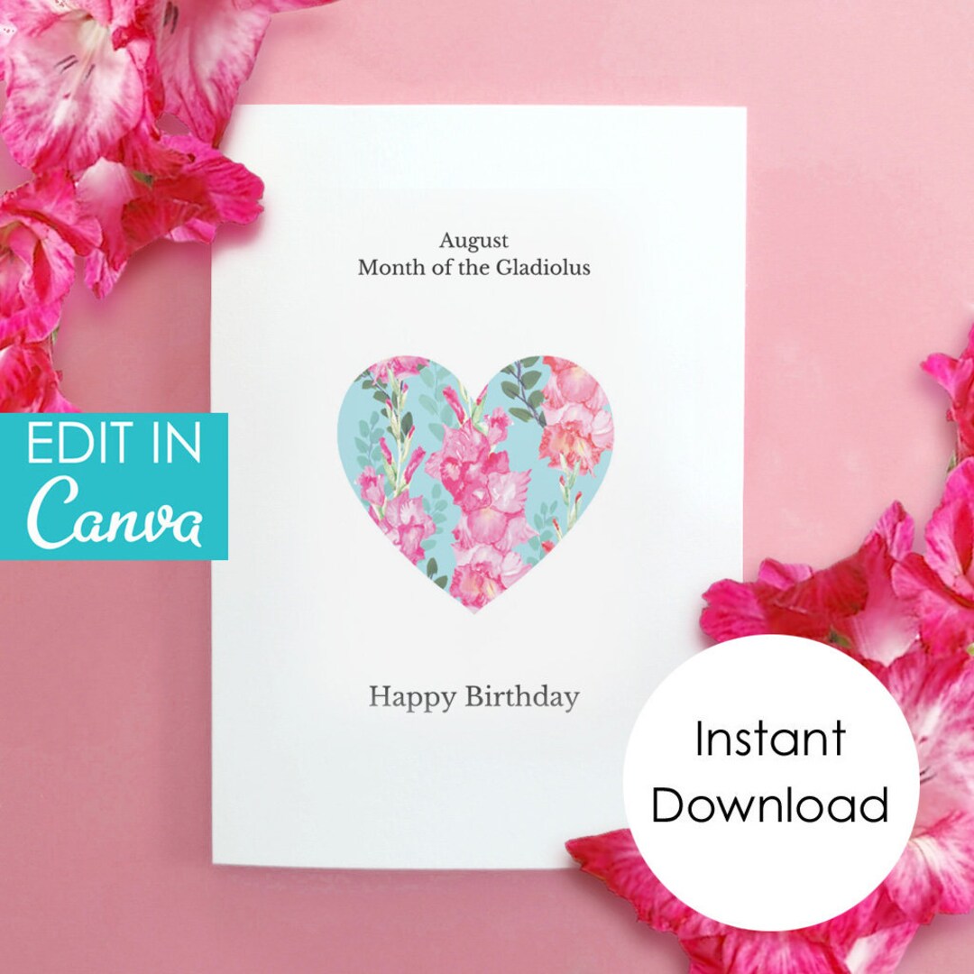 Instant Download Birth Month Flower Card Printable August Birth Month ...