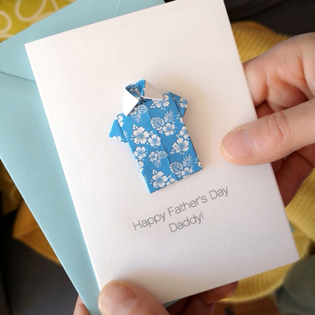 Father's Day BBQ Card for Dad Origami Hawaiian Shirt Card Handmade Fun ...
