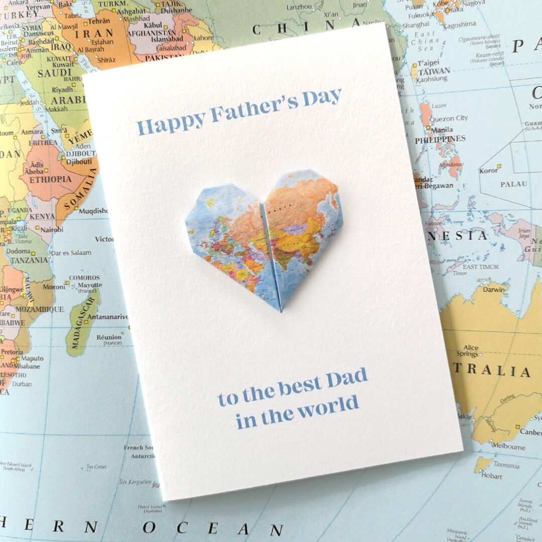 Father's Day Map Card | Origami Heart | Map of the World Card | Best ...