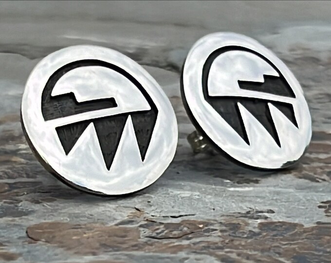 Vintage Hopi Sterling Silver Overlay Small Round Button Post Earrings ...