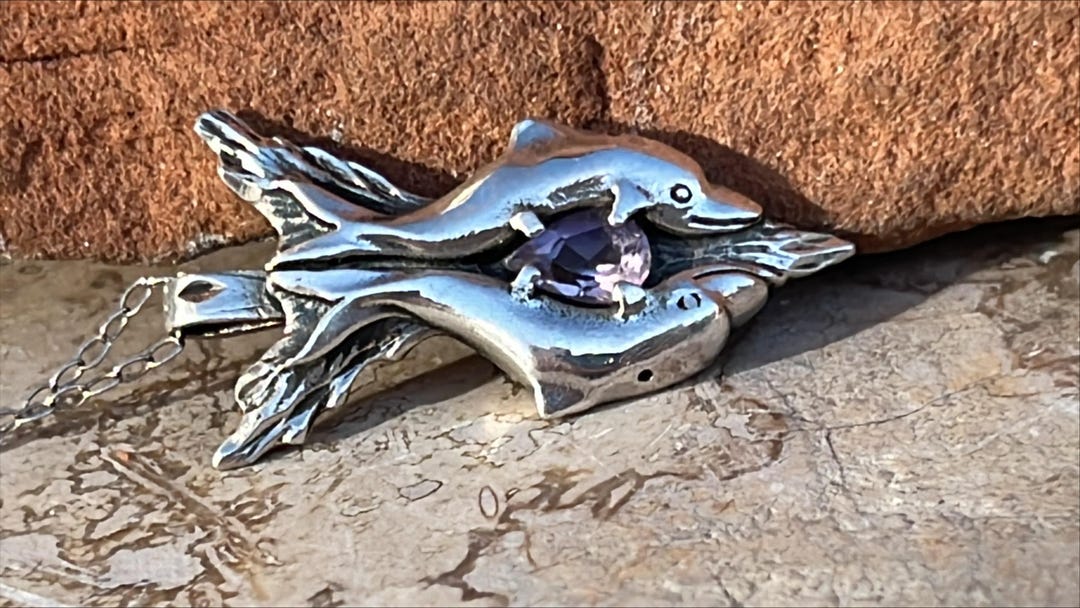 Vintage Sterling Pair of Dolphins With Amethyst Pendant by Silver Cloud ...