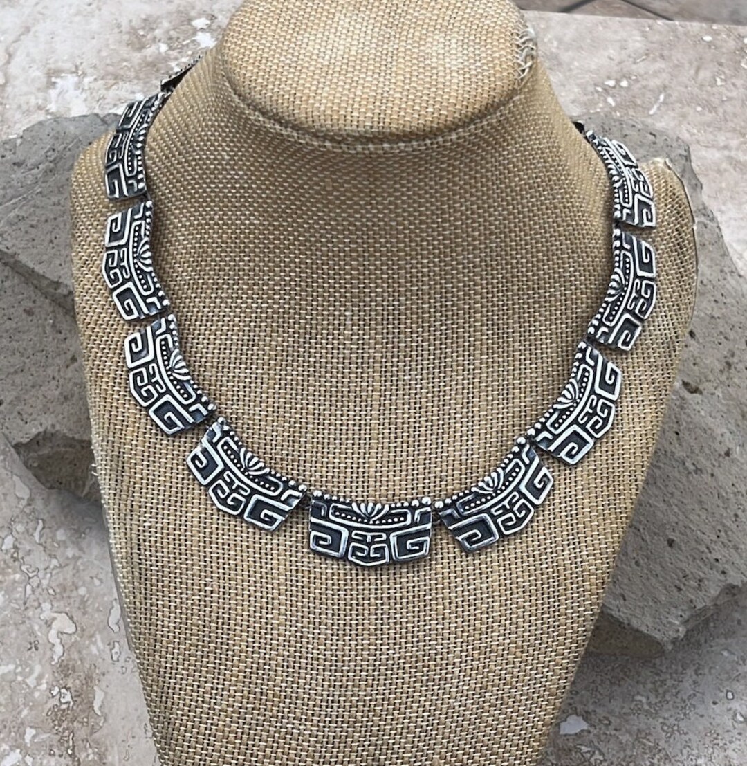 Vintage Mexico Sterling Aztec Tribal Link Choker Necklace C. 1940's - Etsy