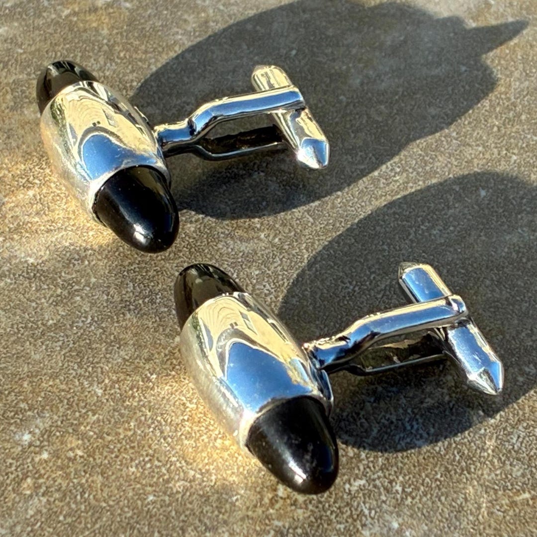 Antonio Pineda Sterling and Onyx Modern Toggle Back Cuff Links Vintage ...
