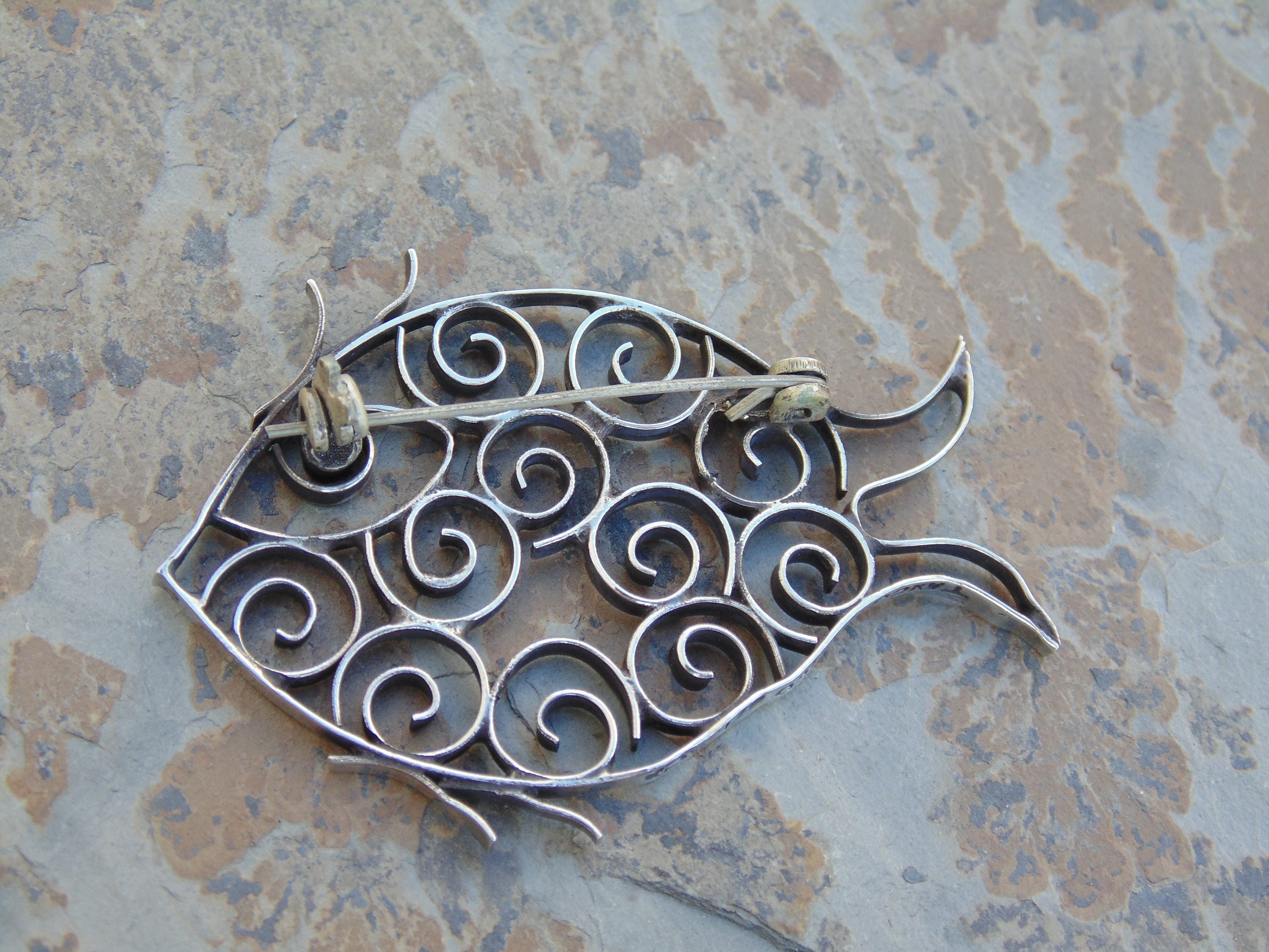 Taxco Sterling Silver Fish Pin / Brooch with Open Swirl Design | Etsy