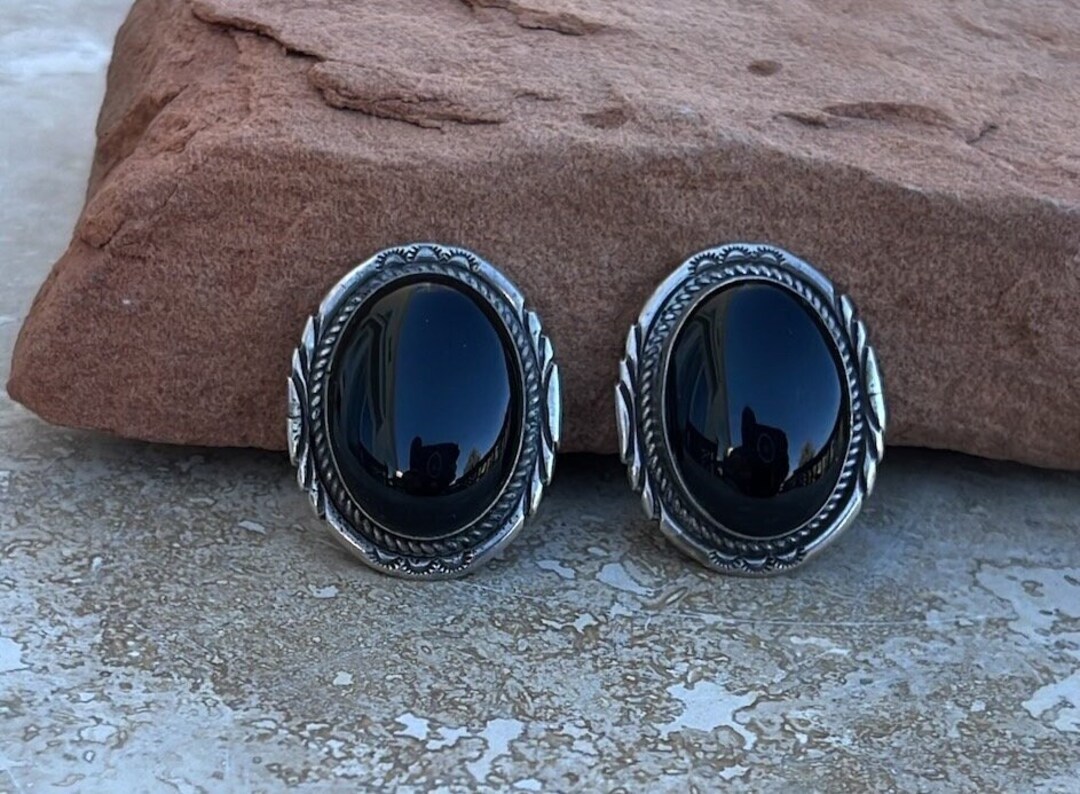 Albert Cleveland Vintage Navajo Large Oval Sterling Silver and Black ...