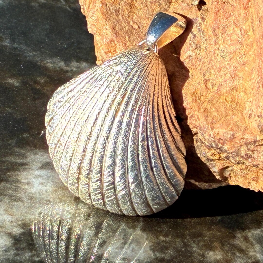 Vintage Large Sterling Seashell Pendant Silver Sea Clam Shell - Etsy